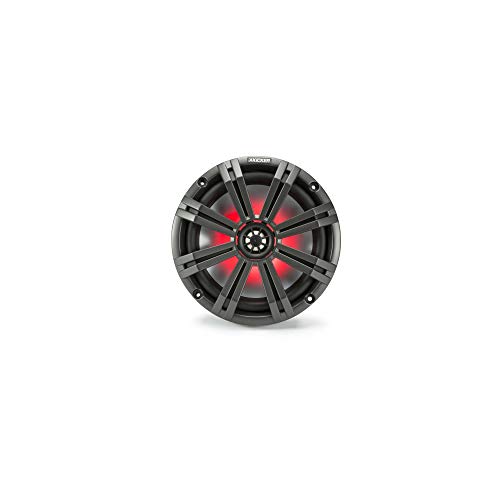 Kicker 45KM84L LED 8 Marine Coax with Charcoal and White Grills with a Pair of 47KLSR8 8 Inch Led Lighted Speaker Ring