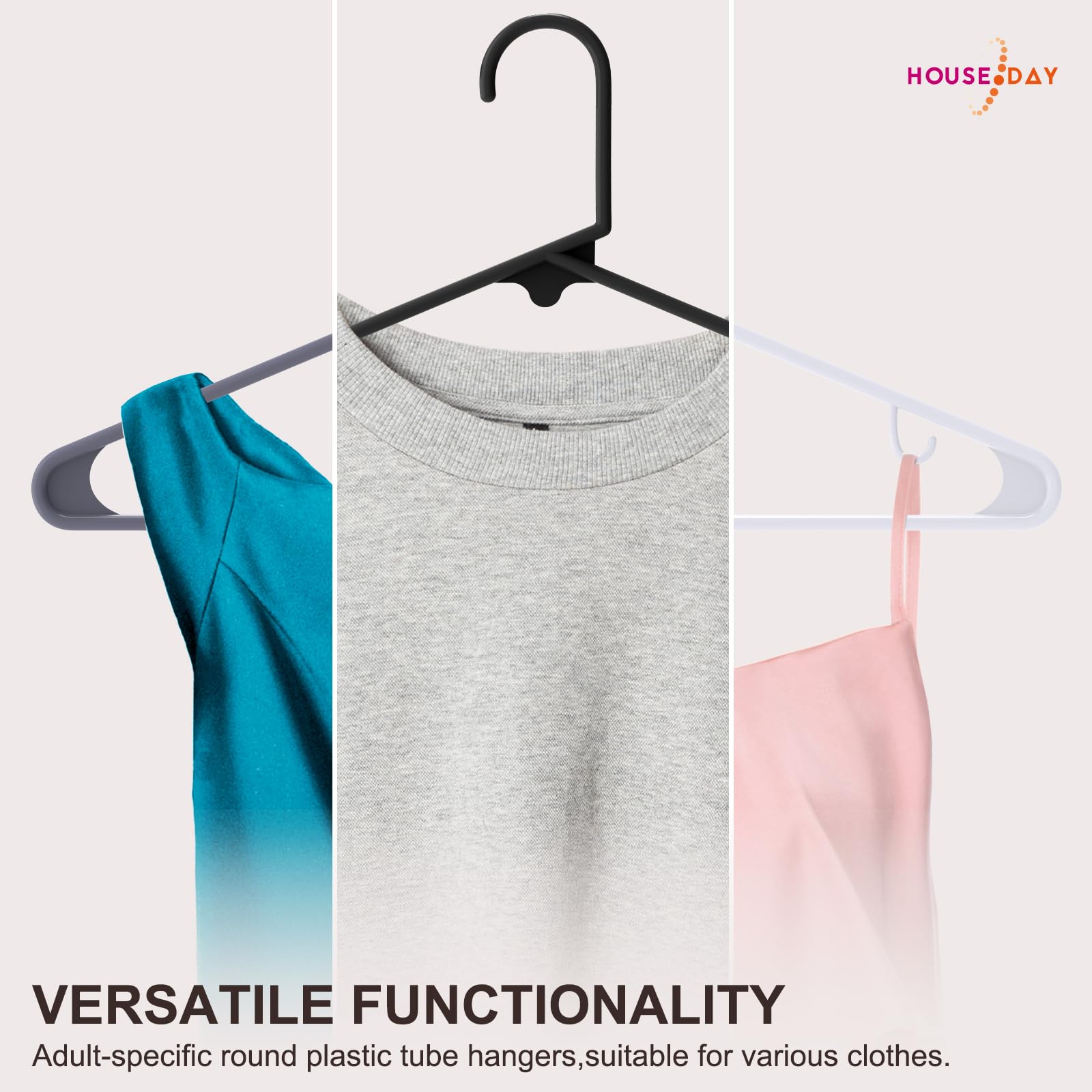 HOUSE DAY Plastic Hangers Grey 60 Pack Durable & Space Saving Clothes Hangers Bulk Suit & Coat Hangers with Non-Slip Hook Closet Hangers Lightweight Hangers for Clothing, Shirts, Pants, Dresses
