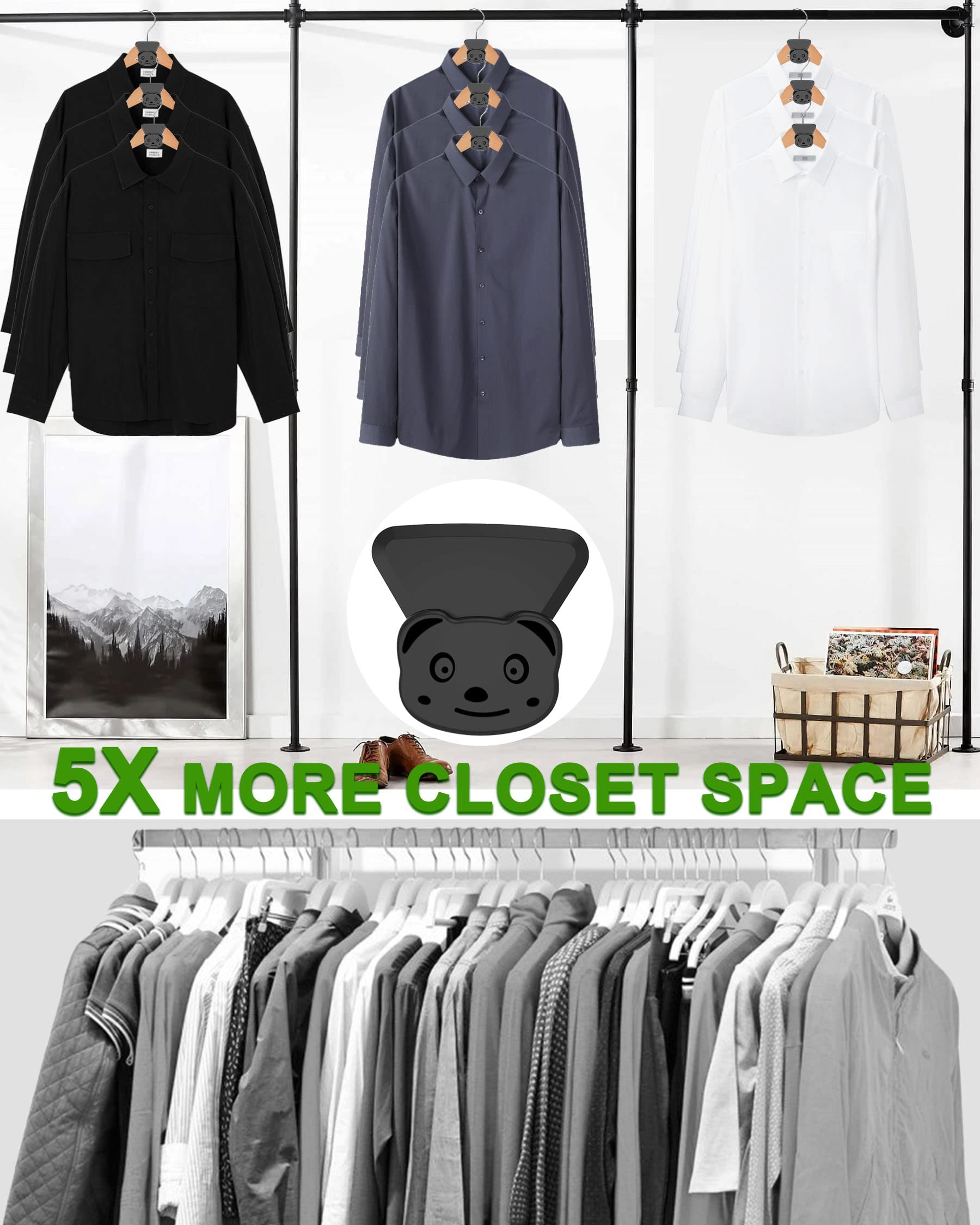 Space Saving Hanger Closet Organizer, Ultra- Premium ABS Hangers Hooks for Heavy Clothes Create Up to 5X Closet Space, Clips Fits All Hangers, College Dorm Room Essentials 18 Value Pack