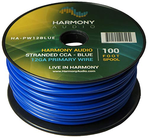 Harmony Audio HA-PW12BLUE Primary Single Conductor 12 Gauge Blue Power or Ground Wire Roll 100 Feet Cable for Car Audio/Trailer/Model Train/Remote