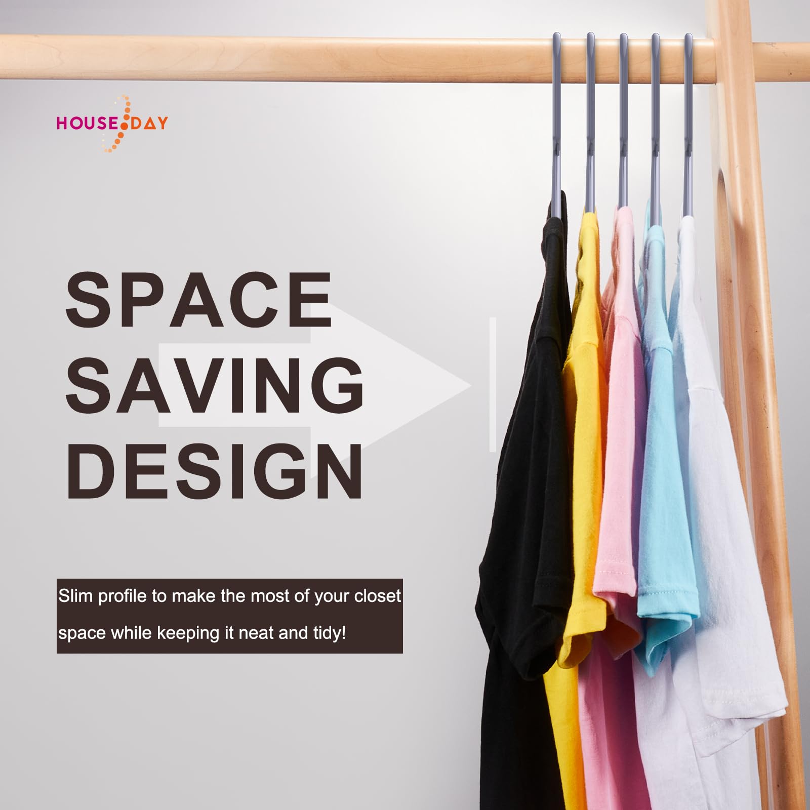 HOUSE DAY Plastic Hangers Grey 60 Pack Durable & Space Saving Clothes Hangers Bulk Suit & Coat Hangers with Non-Slip Hook Closet Hangers Lightweight Hangers for Clothing, Shirts, Pants, Dresses