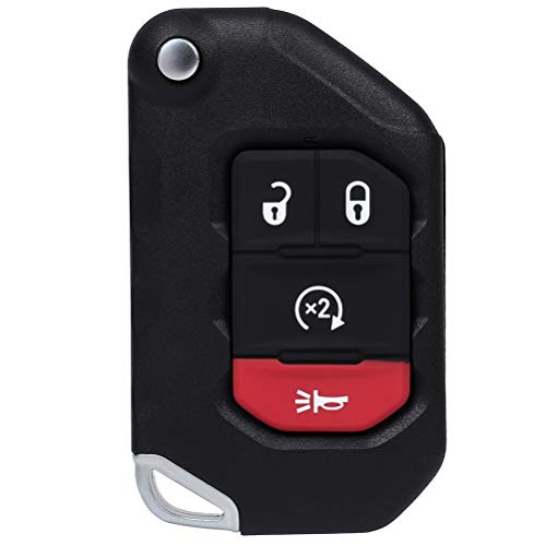 SELEAD Flip Key Fob 4 Buttons Keyless Entry Remote fit 2020 for Jeep Gladiator 2018-2020 for Jeep Wrangler Antitheft Keyless Entry Systems 68416782AA 1pc 433.92MHz, Black