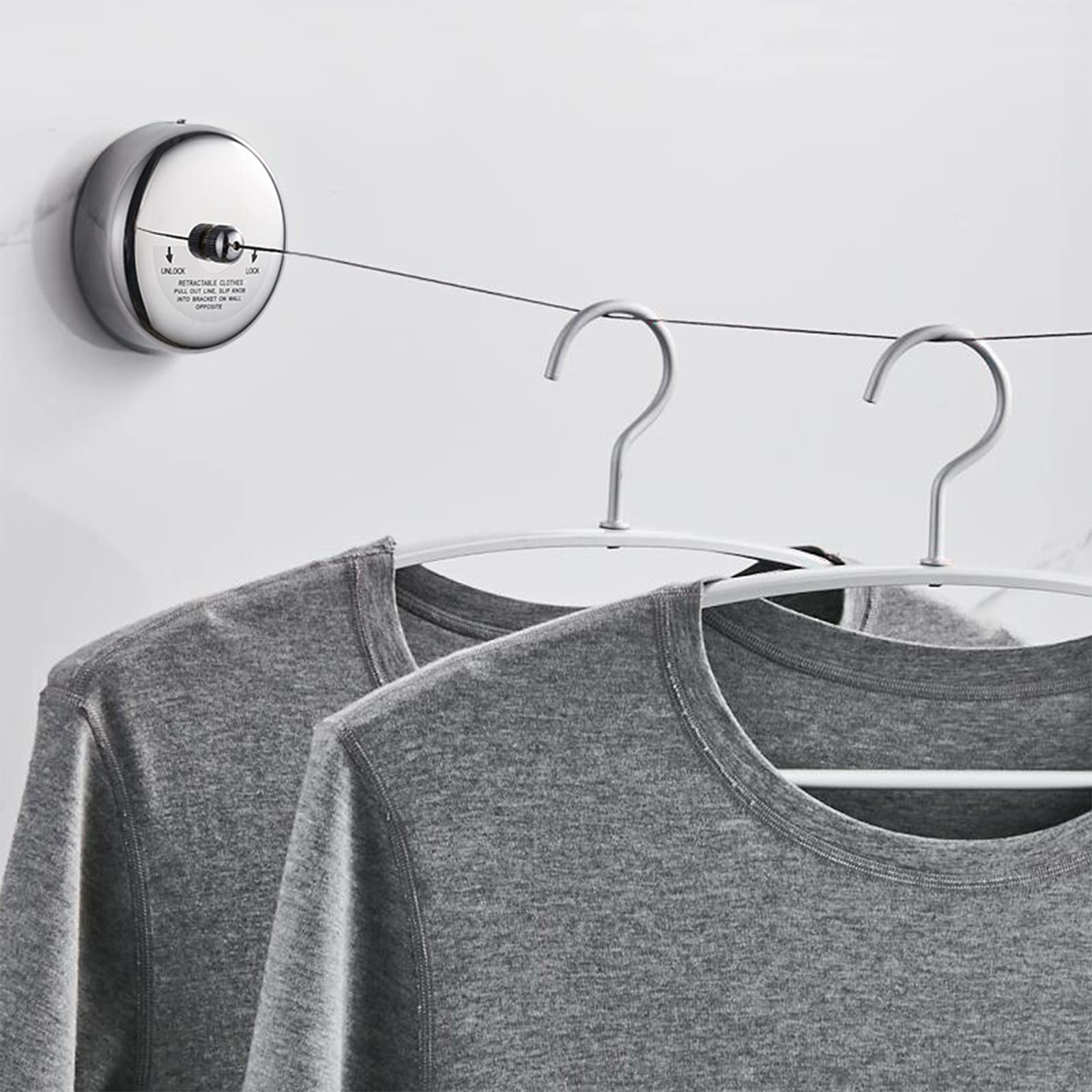 Retractable Clotheslines 9Ft Retracting Clothes Line Wall Mounted Stainless Steel Clothes Dryer Laundry Line Indoor Outdoor Hanging Laundry Rope Clothing Drying Rack for Shower Room Bathroom Hotel