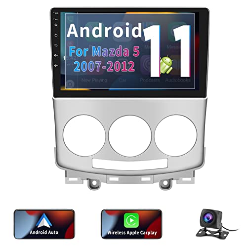 Android 11 Car Stereo for Mazda 5 2007-2012 with Wireless Apple CarPlay Android Auto,9 inch Touchscreen Car Radio with WiFi,GPS Navigation,Bluetooth,FM/RDS,SWC AUX-in,Dual USB+AHD Backup Camera