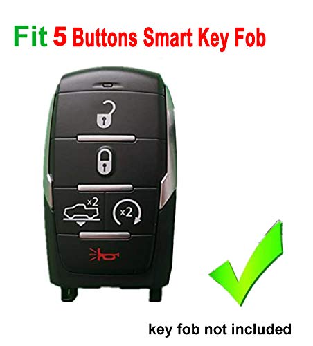Silicone Key Fob Cover Case Protector Fit for 2021 2020 2019 Ram 1500 Accessories 5 Buttons Keyless Entry Remote Control Car Key Fob Skin Jacket Holder (Black 2 Pack)
