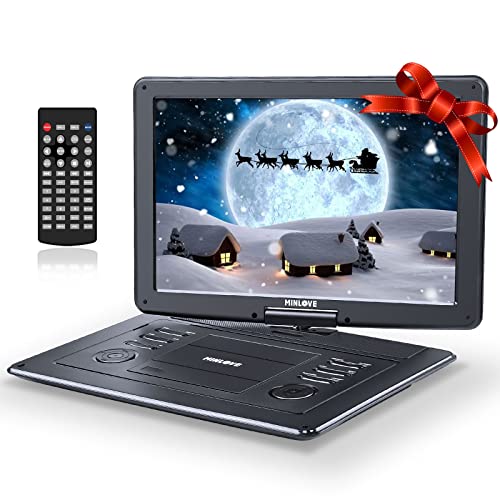MINLOVE 17.9" Portable DVD Players, DVD Player for Car with 15.6" Large HD Screen/6 Hrs Rechargeable Battery/Car Charger, Region Free, Support AV in&Out/CD/DVD/SD Card/USB, Black