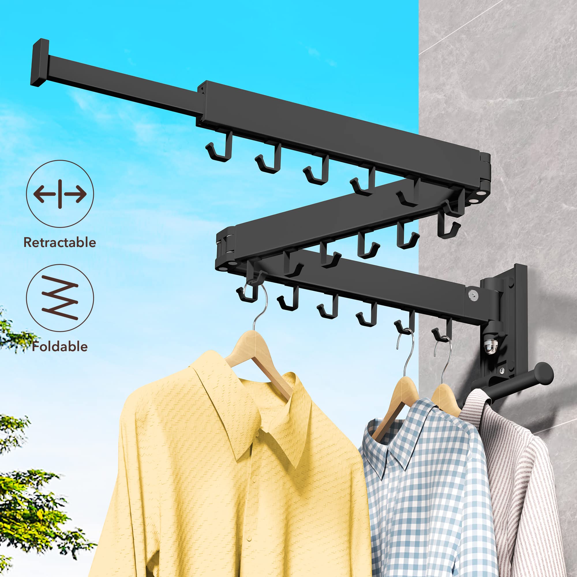 ZdwCyl Wall Mounted Clothes Hanger,Clothes Drying Rack,Laundry Drying Rack,Drying Rack Clothing,Laundry Hanger Rack,Retractable Dryer Racks,Collapsible, Aluminum,can be Fold Upward & Left & Right