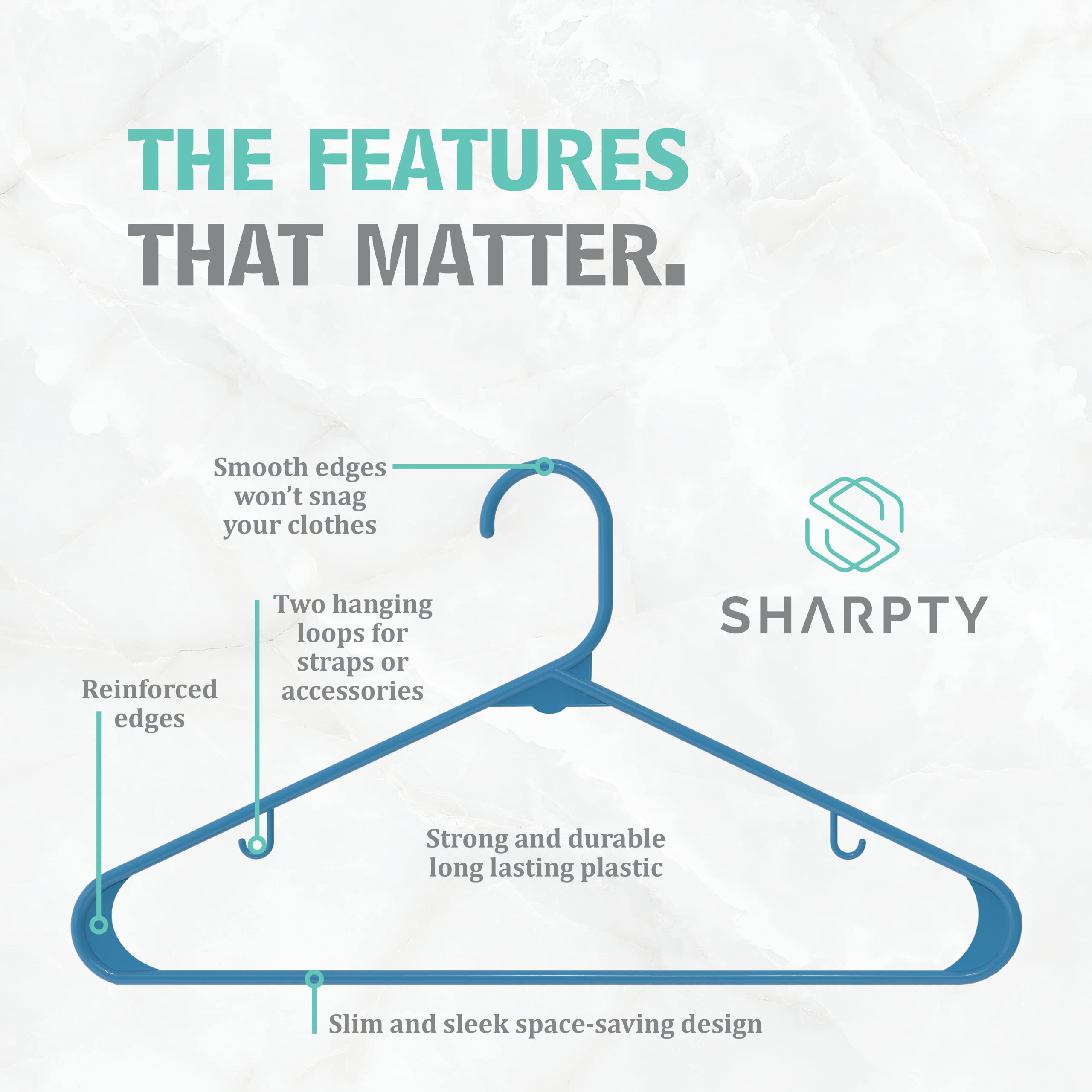 Sharpty Plastic Hangers Clothes Hangers for Clothing, Closet, Coats & Shirts - Durable, Thick, Tough & Space Saving - for Everyday Standard Use, Room Essentials & Basics - 20 Pack - Blue