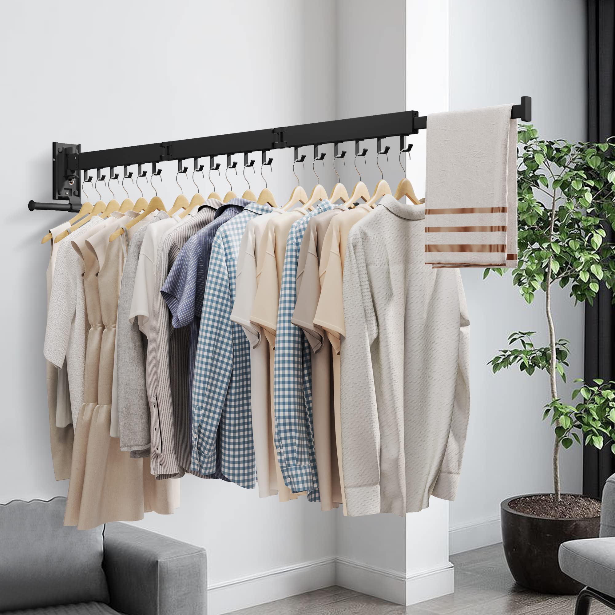 ZdwCyl Wall Mounted Clothes Hanger,Clothes Drying Rack,Laundry Drying Rack,Drying Rack Clothing,Laundry Hanger Rack,Retractable Dryer Racks,Collapsible, Aluminum,can be Fold Upward & Left & Right