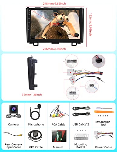 Car Stereo for Honda CRV 2007 2008 2009 2010 2011 with Wireless Apple Carplay, 9 Inch Touch Screen Android Car Radio with Backup Camera and External Microphone Support GPS Navigation, Mirror Link
