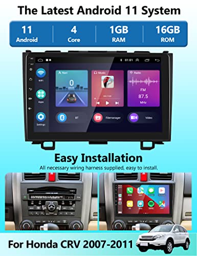 Car Stereo for Honda CRV 2007 2008 2009 2010 2011 with Wireless Apple Carplay, 9 Inch Touch Screen Android Car Radio with Backup Camera and External Microphone Support GPS Navigation, Mirror Link