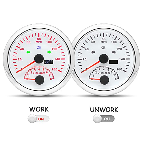 ARTILAURA GPS Speedometer 0-160MPH with Tachometer 8000 RPM, 85mm 3 3/8" Boat GPS Speedometer Car for AUTO Marine ATV Vehicles (White)