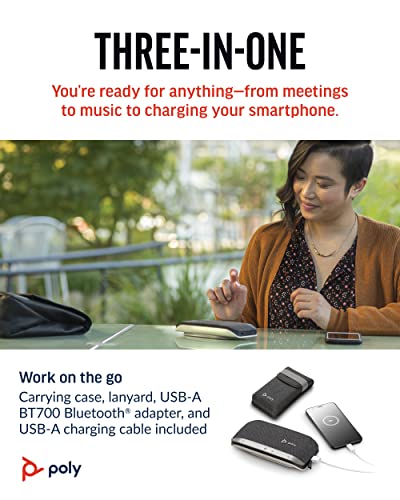 Poly Sync 20+ Personal Portable Bluetooth Smart Speakerphone (Plantronics) - USB-A UC Bluetooth Adapter - Connect Wirelessly to PC/Mac/Cell Phone - Works w/Teams, Zoom, & More - Amazon Exclusive