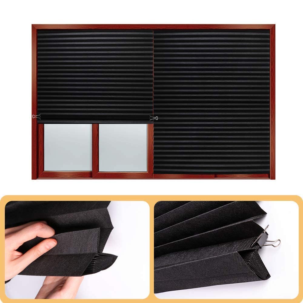 LUCKUP 1 Pack Cordless Blackout Pleated Fabric Shade, Easy to Cut and Install, with 2 Clips (48"x72" - 1 Pack, Black)