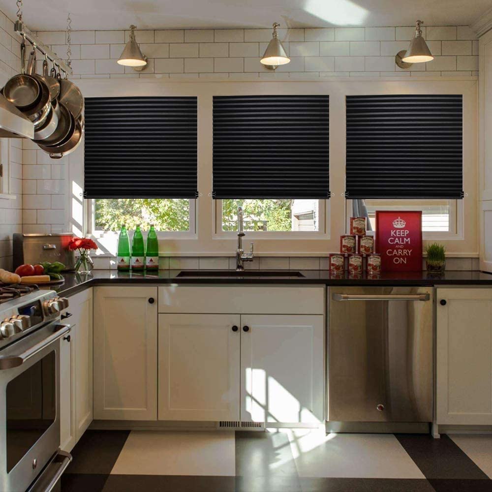 LUCKUP 1 Pack Cordless Blackout Pleated Fabric Shade, Easy to Cut and Install, with 2 Clips (48"x72" - 1 Pack, Black)
