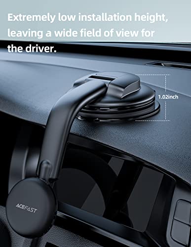 ACEFAST Magnetic Phone Car Mount, Universal Phone Car Holder Low Installation Height Built-in Four N52 Super Strong Magnets Large Sticky Base Suction Cup Dashboard Windshield Flexible Installation