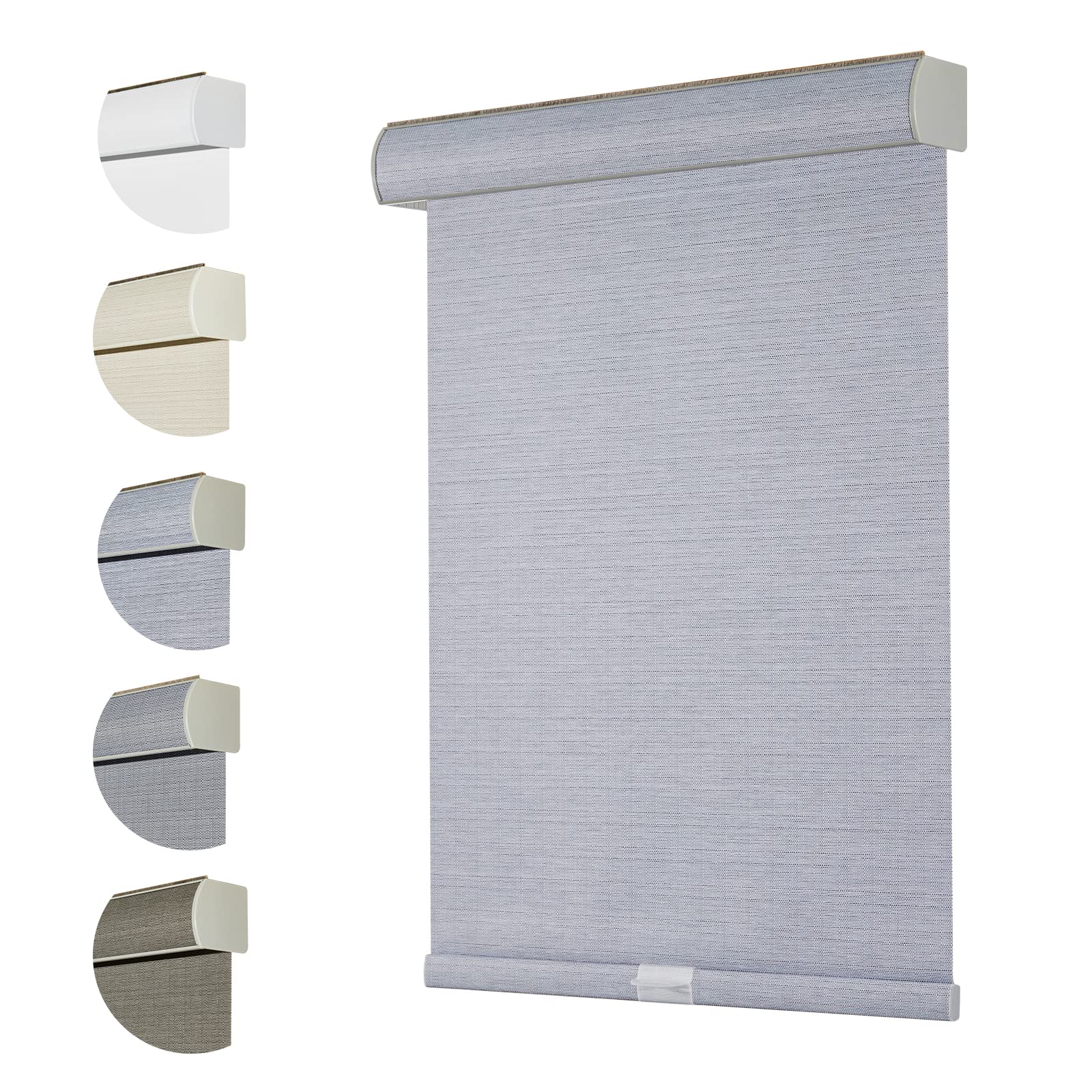 Persilux Custom Blackout Roller Blinds with Texture Fabric - UV Protection, Thermal Insulated, Cordless, For Home and Office Windows, Bluish Grey
