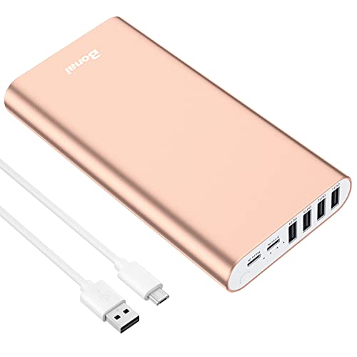 BONAI Portable Charger 20000mAh Power Bank 4 USB Outputs Aluminum Polymer Portable Battery Charger 2.0A Max Input Compatible with iPhone 13 11 XR for Road Trips Camping Picnic - Rose Gold