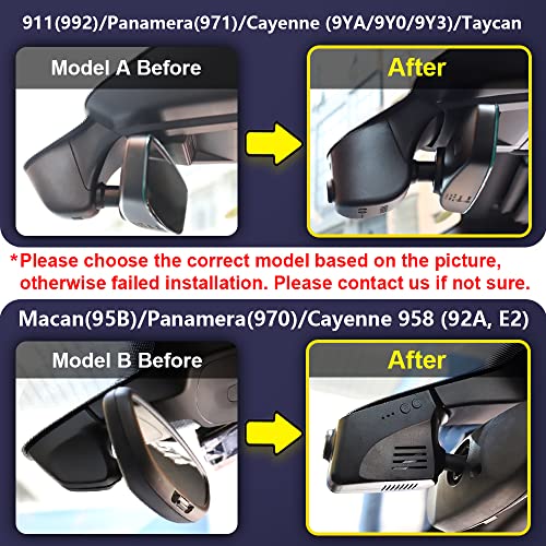 Fitcamx 4K Dash Cam Suitable for Porsche 911 992 Cayenne 9YA 9Y0 9Y3 Panamera 971 Taycan (Model A), OEM Factory Style, Ultra HD 2160P Video WiFi, Parking Sensor, Loop Recording, Easy to Use, 64GB Card