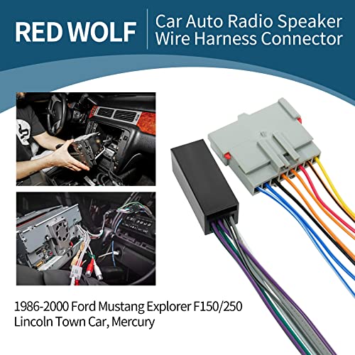 RED WOLF Car Radio AMP Amplifier Integration Plug Wire Harness Compatible with 1986-2000 Ford Mustang Explorer F150/250, Lincoln Town Car, Mercury Stereo Install Connector Adapter Premium Sound System