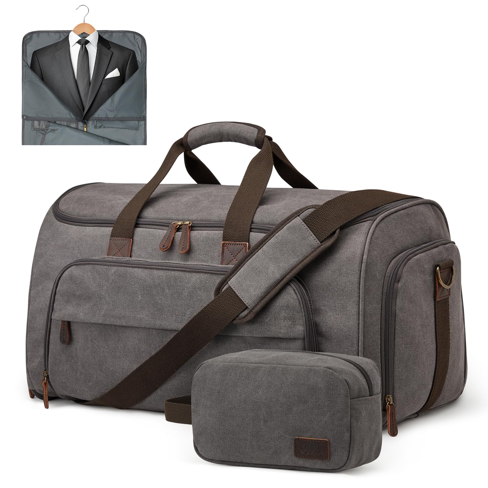 S-ZONE Carry On Garment Bag for Travel Convertible Garment Duffle Bag Suit Bags for Men Women Travel 2 in 1 Hanging Suitcase Business Travel Bag with Toiletry Bag, Gery, 50l