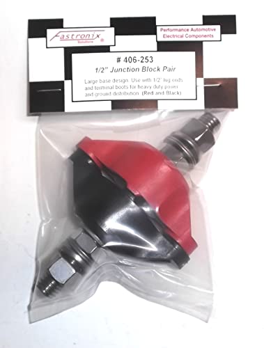 Fastronix 1/2" Heavy Duty Stainless Steel Single Stud Power and Ground Junction Block with Red and Black