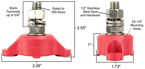 Fastronix 1/2" Heavy Duty Stainless Steel Single Stud Power and Ground Junction Block with Red and Black