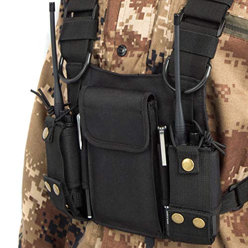 Radio Shoulder Holster Chest Harness Holder Vest Rig for Two Way Radio Chest Front Pack Pouch Walkie Talkie Case with Front Pouches for Kenwood Arcshell Retevis Baofeng UV-5R F8HP UV-82 888S (Black)