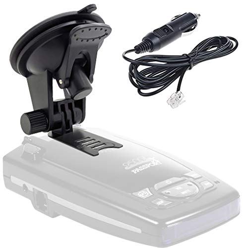 ChargerCity Super Suction Mount & Power Cable Kit for Escort Solo S2 S3 S55 s75 s75g Passport 8500X50 x70 x80 8500 9500 STi Magnum and Beltronics RX-65 GX65 Vector 995 975 965 940 Radar Detectors