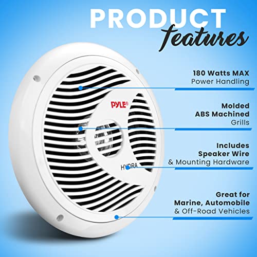 Pyle 8β Dual Marine Speakers - 180W Waterproof, PP Cone w/Rubber Surround, Boat Truck Mobile or Off-Road Speaker (White)