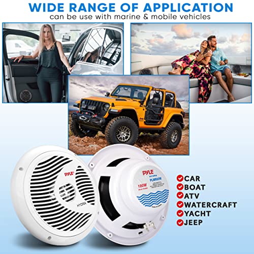 Pyle 8β Dual Marine Speakers - 180W Waterproof, PP Cone w/Rubber Surround, Boat Truck Mobile or Off-Road Speaker (White)