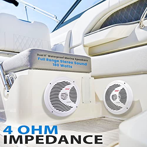 Pyle 8β Dual Marine Speakers - 180W Waterproof, PP Cone w/Rubber Surround, Boat Truck Mobile or Off-Road Speaker (White)