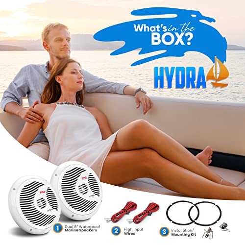 Pyle 8β Dual Marine Speakers - 180W Waterproof, PP Cone w/Rubber Surround, Boat Truck Mobile or Off-Road Speaker (White)