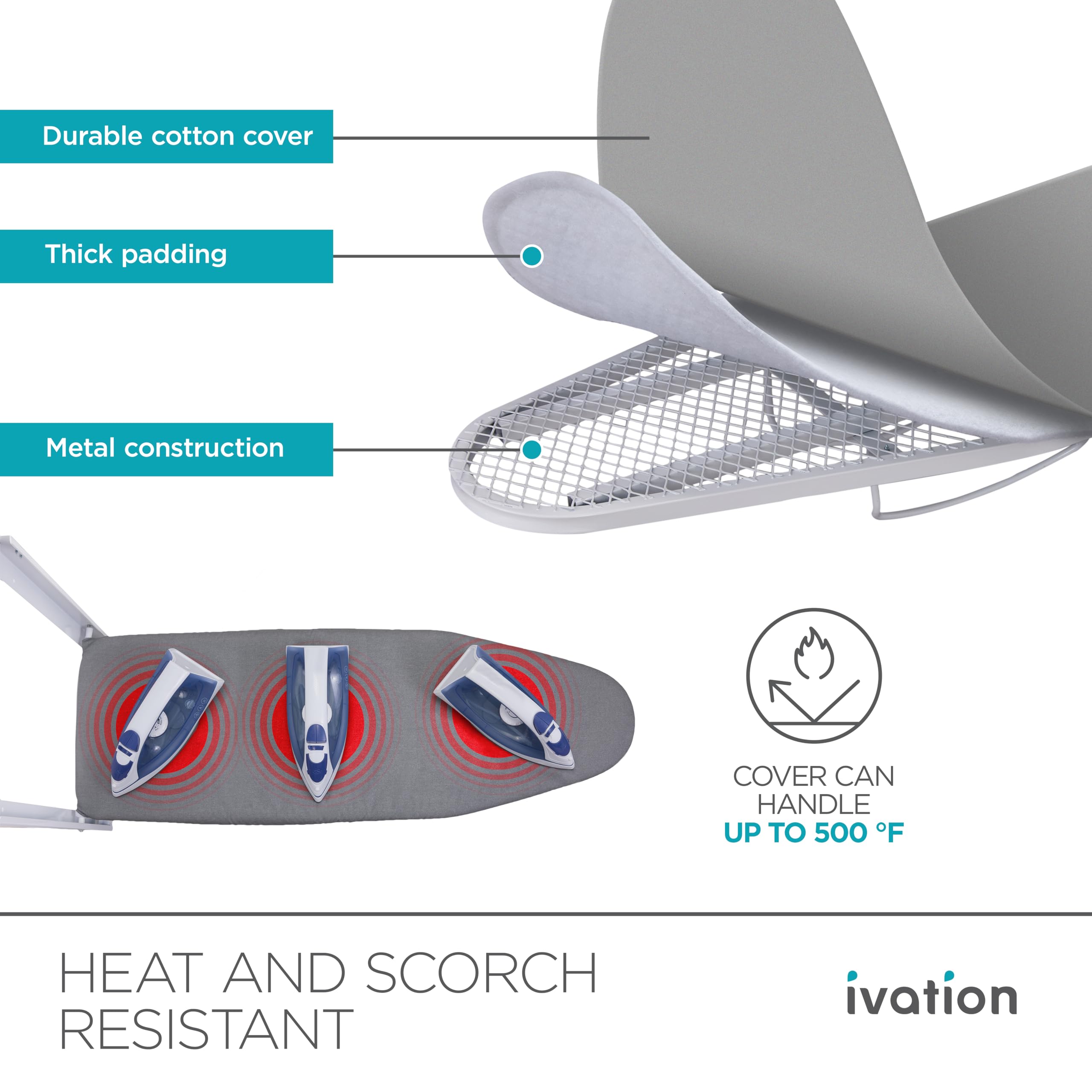 Ivation Wall-Mounted Ironing Board | Foldable 36.2β x 12.2β Ironing Station for Home, Apartment & Small Spaces | Sturdy Folding Board, Easy-Release Lever, Removable Cotton Cover & Mounting Hardware