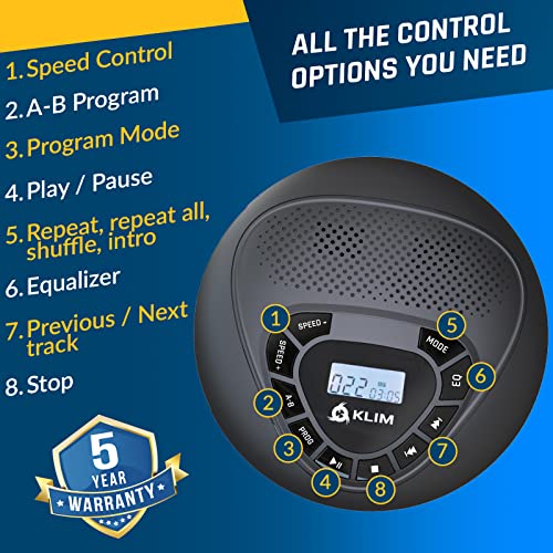 KLIM Speaker + Portable CD Player with Speakers + New 2022 + Walkman + Rechargeable Battery + Portable CD Player with Headphones + CD Player Portable + SD/TF Card + AUX + Ideal Car CD Player