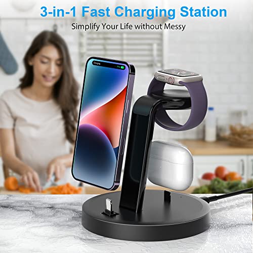 Wireless Charging Station, ORIEMAC 3 in 1 Wireless Charger for Multiple Devices Apple Watch AirPods Series, Cell Phone Wireless Charger Charging Stand Dock Pad for iPhone 14/13/12/Pro/Max/Plus