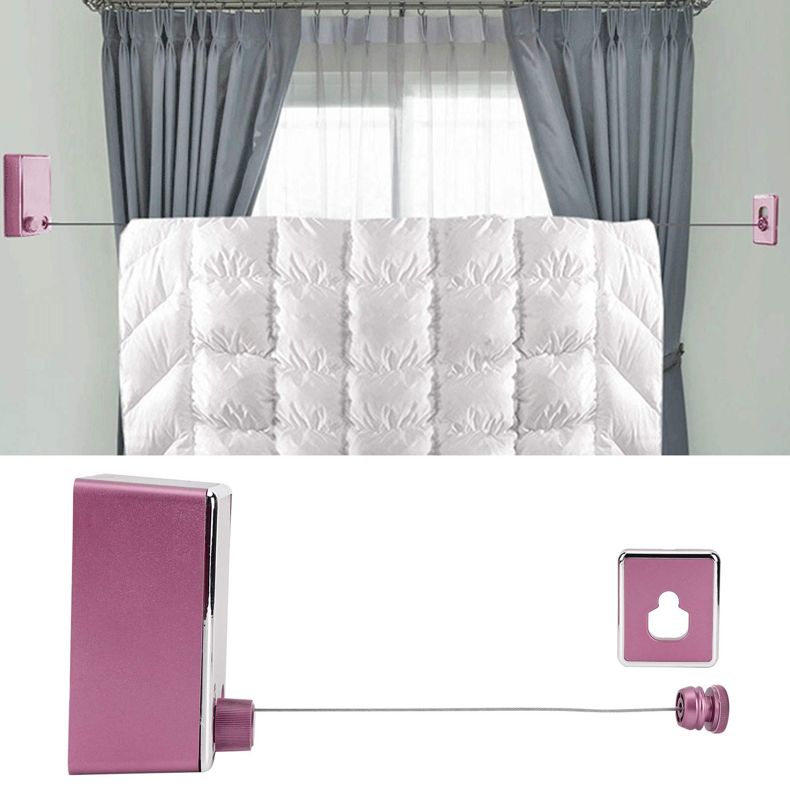 Ozgkee Retractable Clothesline Wall Mounted Stainless Steel Durable Indoor Balcony Drying Rack (Pink)