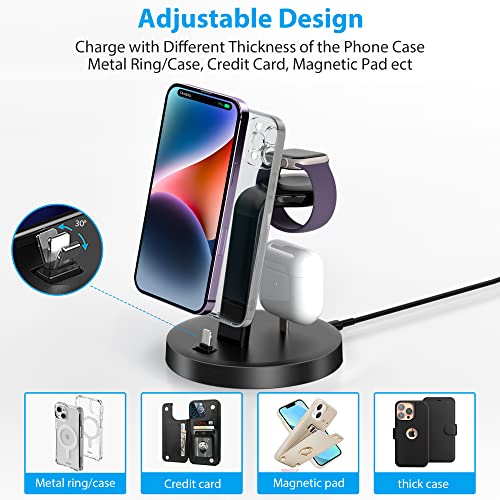 Wireless Charging Station, ORIEMAC 3 in 1 Wireless Charger for Multiple Devices Apple Watch AirPods Series, Cell Phone Wireless Charger Charging Stand Dock Pad for iPhone 14/13/12/Pro/Max/Plus
