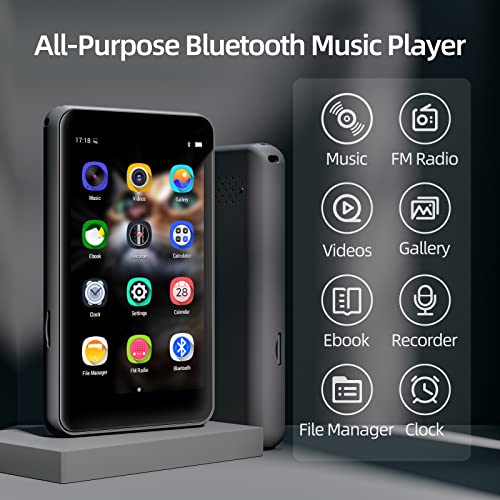 64G Mp3 Player with Bluetooth, Mp4/Story Player, Music Player, Supports FM Radio of High Volume Built-in Speaker, 4-Inch LCD Full Touch Screen, E-Book, Micro SD Card Slot Ups to 512GB (Black)