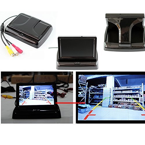 4.3" Car Auto Foldable Monitor LCD Screen Dash Stand 3M Sticker 12-24V Input Universal for Truck Auto 2 RCA Video Channels for Backup Camera/Rear View/DVD/Media Player