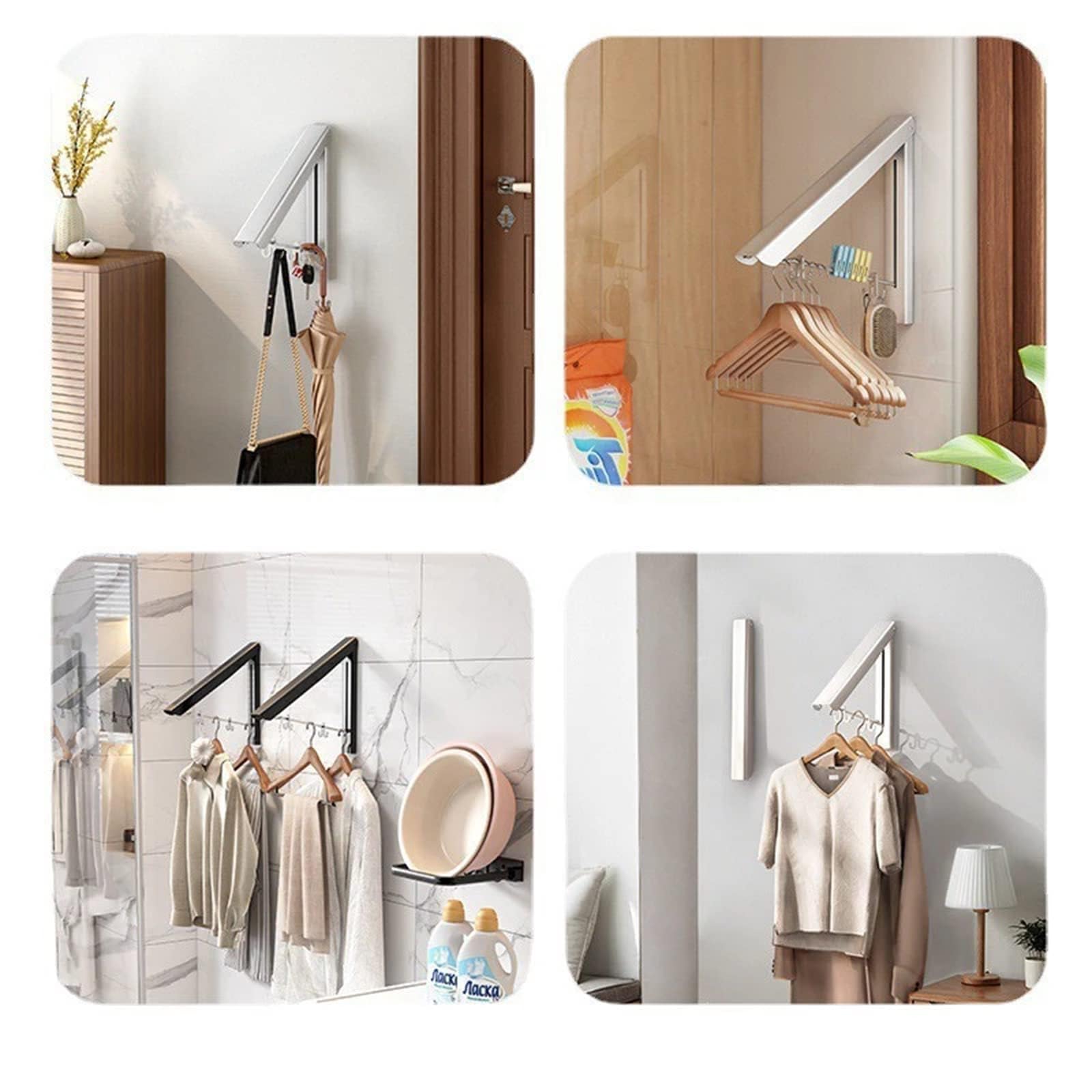 Laundry Drying Rack, Wall Mounted Retractable Clothes Hanger, Aluminium Home Storage Organization Space Savers for Home(2 Racks with Rod,Black)