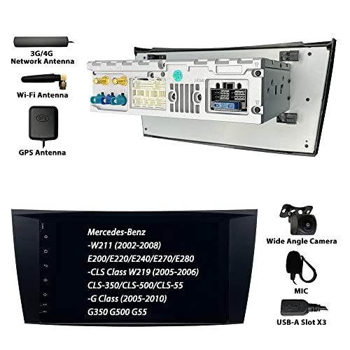 Android 12 Car Stereo CarPlay GPS for Mercedes-Benz E-Class W211 CLS W219 G-Class, Android Auto Navigation Head Unit Radio 8" Touch Screen, Octa Core 4G+128G, DSP/Optical Out/BT/WiFi/4G/FastBoot/SWC