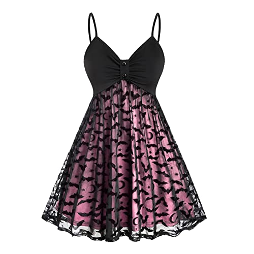 JDHUFEI Womens Plue Size Gothic Summer Dress Sexy Sleeveless Slip Dress Retro Spaghtti Swing Dress Halloween Party Dress