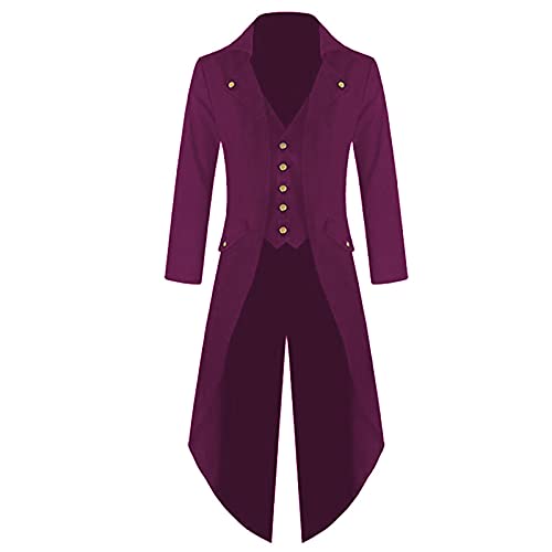 JDHUFEI Mens Gothic Costume Vintage Halloween Coat Long Sleeve Button Down Tailcoat Lapel Medieval Ball Gown Cosplay Clothes