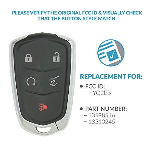 Keyless2Go Replacement for 5 Button Proximity Smart Key for Cadillac HYQ2EB 13598516