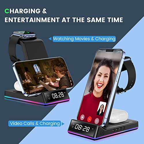 DLveer Wireless Charger - 3 in 1 Wireless Charging Station with Alarm/Clock/Night Light,Charger Stand for iWatch,Airpods Pro,iPhone 14/13/12/11 Pro/X/Xs Max/8 Plus/Samsung Phone(with 18W Adapter)