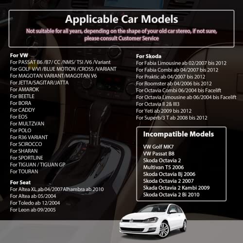 Car Stereo Radio Receiver with Wireless Apple Carplay Android Auto, 9 Inch Touch Screen with Bluetooth WiFi GPS Navigation SWC Backup Camera, for Volkswagen Jetta Skoda Golf Tiguan Passat Seat 2+32GB