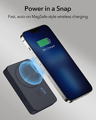 ESR MagSafe Battery Pack (HaloLock), 10,000mAh MagSafe Power Bank with USB-C Cable, Magnetic Wireless Power Bank for iPhone 14/13/12 Series, MagSafe Portable Charger, MagSafe Accessories, Black