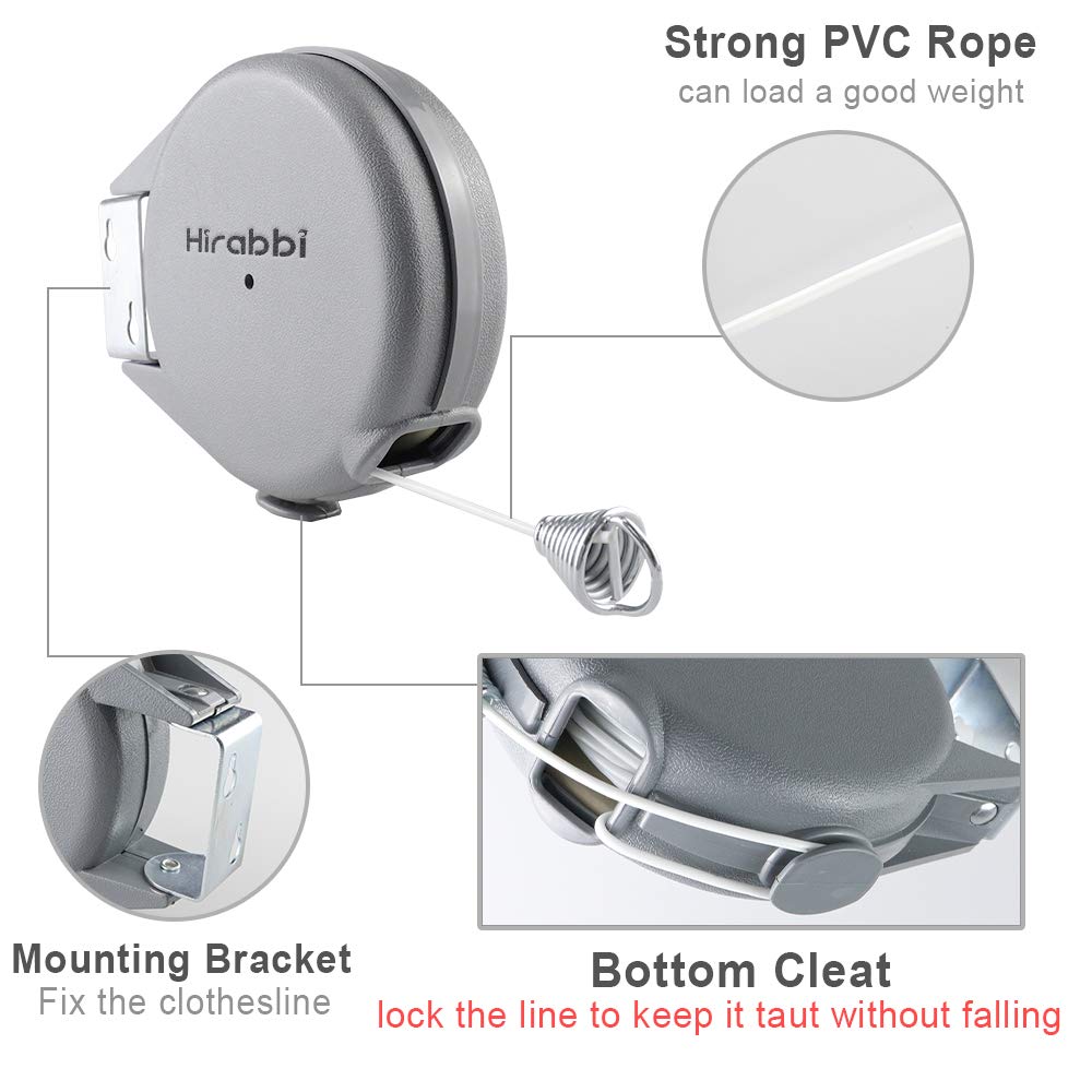 Retractable Clothesline Wall Mounted, Single Extendable Clothes Line Laundry Dryer, Adjustable Heavy Duty Washingline for Indoor Outdoor, Garden, Patio, Laundry - Easy Installation(49FT Grey)