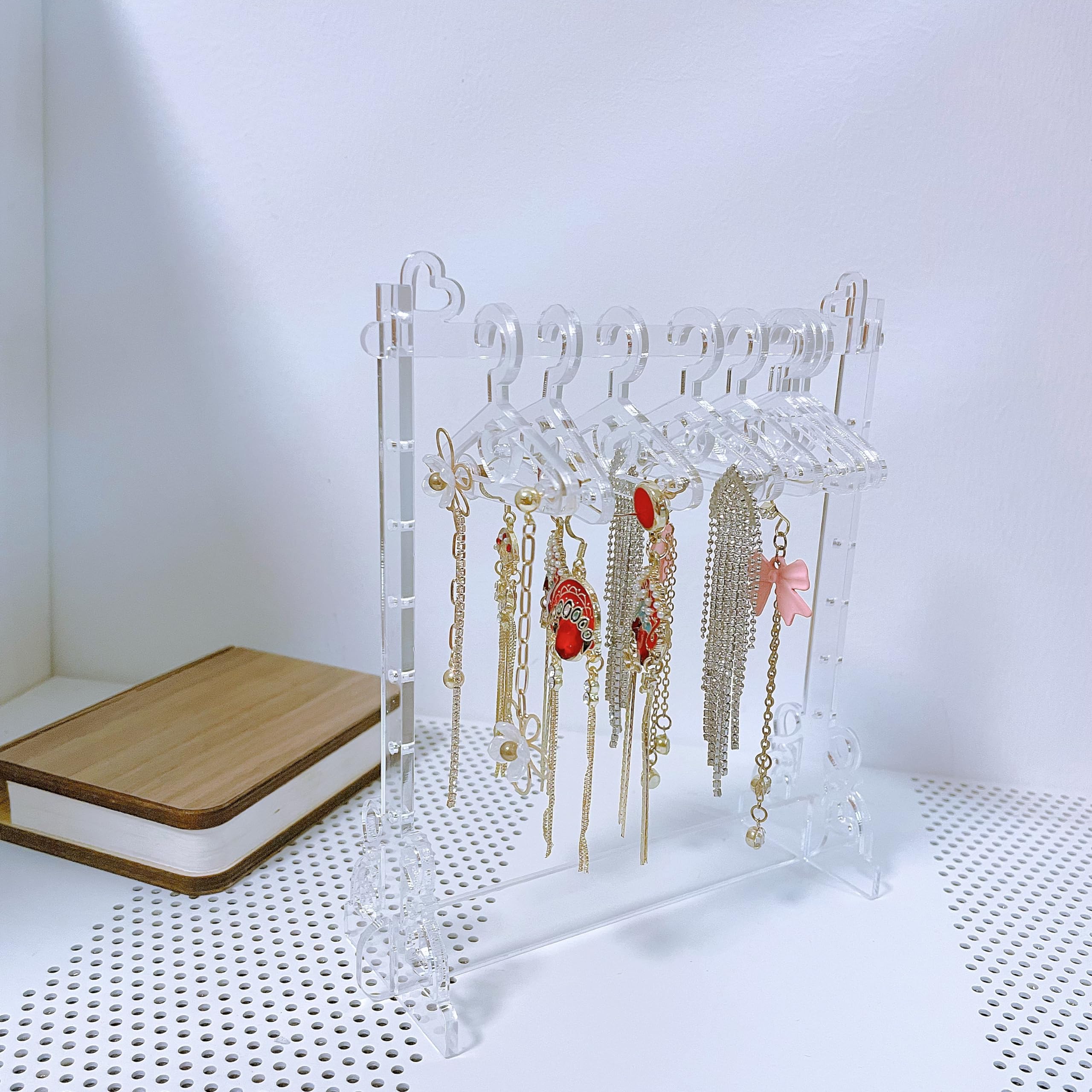 XINZHIDA Earring Holder Organizer, Earring Hanger Rack with 8 Mini Hangers, Acrylic Clothing Rack Jewelry Display Stand, Ear Studs Dangle Earrings Hanging Earring Holder, Clear